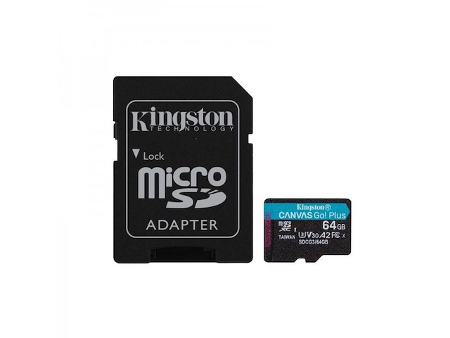 Kingston U3 V30 microSDXC 64GB Canvas Go Plus 170R A2 + adapter SDCG3/64GB