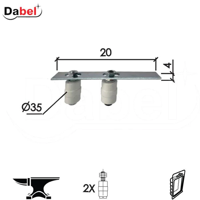 Vođica za kliznu kapiju V1006 ZnB 35x220x4mm 2 rolera DP1