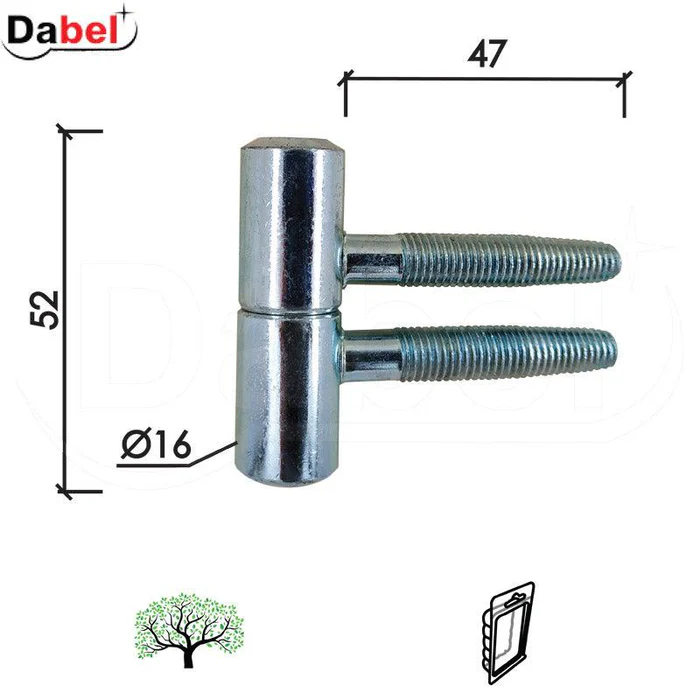 Šarka uvrtna za vrata SP055 ZnB fi16x52/47mm 60kg DP1