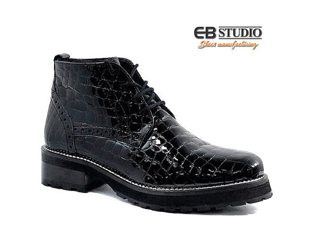 `EB STUDIO` kožna crna kroko lak duboka cipela