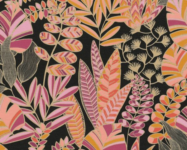 A.S. CRÉATION WALLPAPER «FLORAL, BLACK, GOLD, ORANGE, PINK» 390953