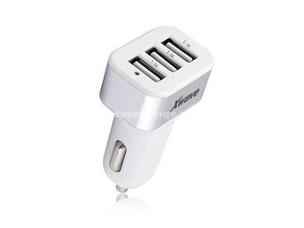 USB brzi AUTO punjač za mobilne, tablete, Triple 3 xUSB 2.1.A/2A/1.5A 5/9/12V srebrno-bela