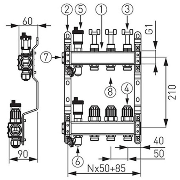 Inox razdelni set sa protokomerima 1"x 3/4 x 12 FERRO