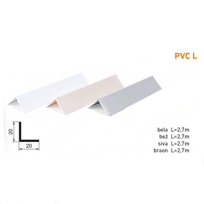 PVC zastitna lajsna L -profil BELA 20x20 - 2.7 m