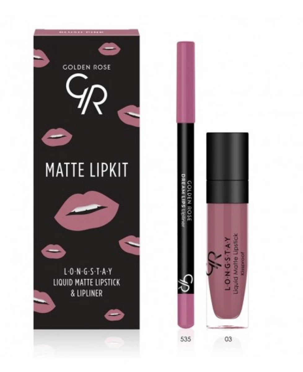 GOLDEN ROSE MATTE LIPKIT BLUSH PINK (TEČNI RUŽ LONGSTAY 03 + DREAM LIPLINER 535)