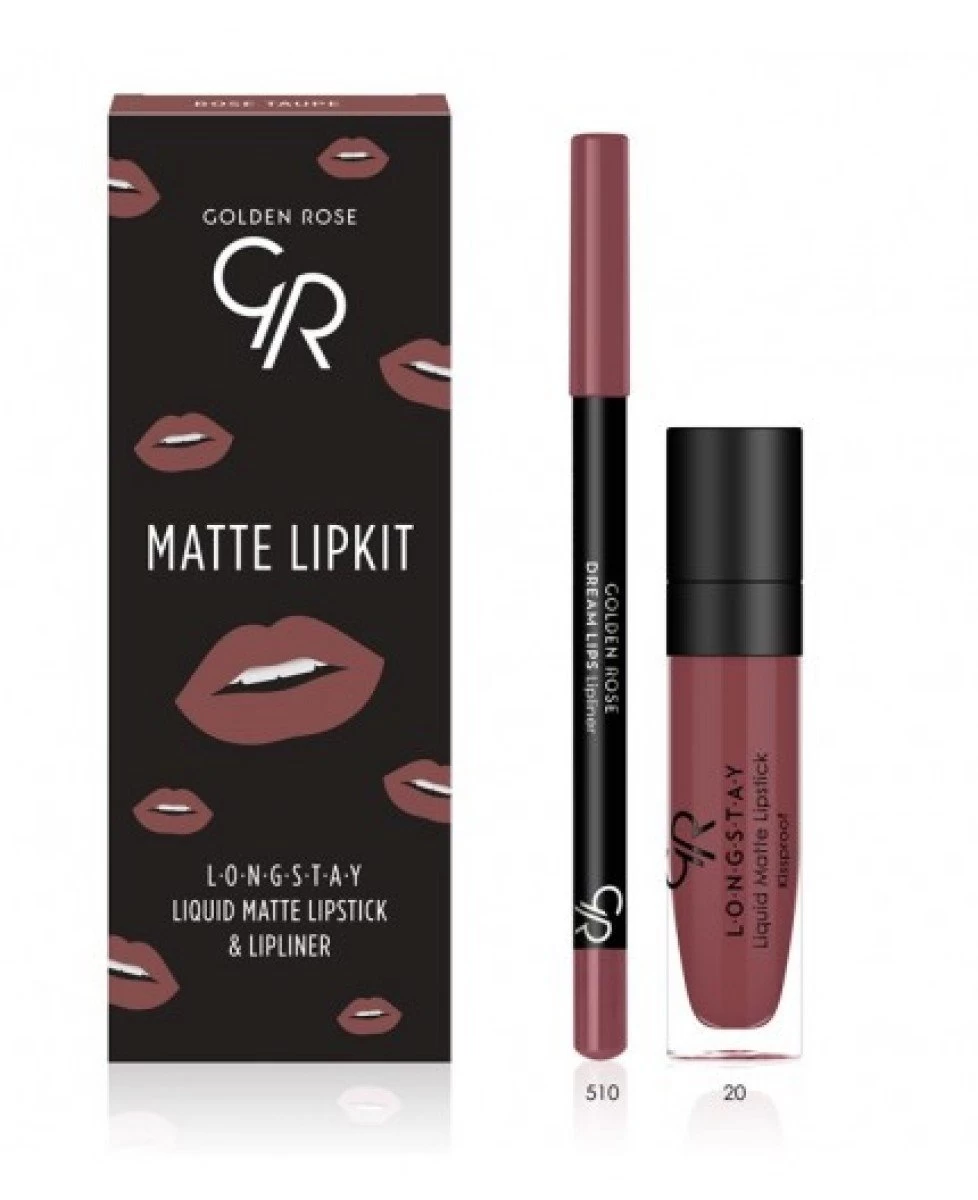 GOLDEN ROSE MATTE LIPKIT ROSE TAUPE (TEČNI RUŽ LONGSTAY 20 + DREAM LIPLINER 510)