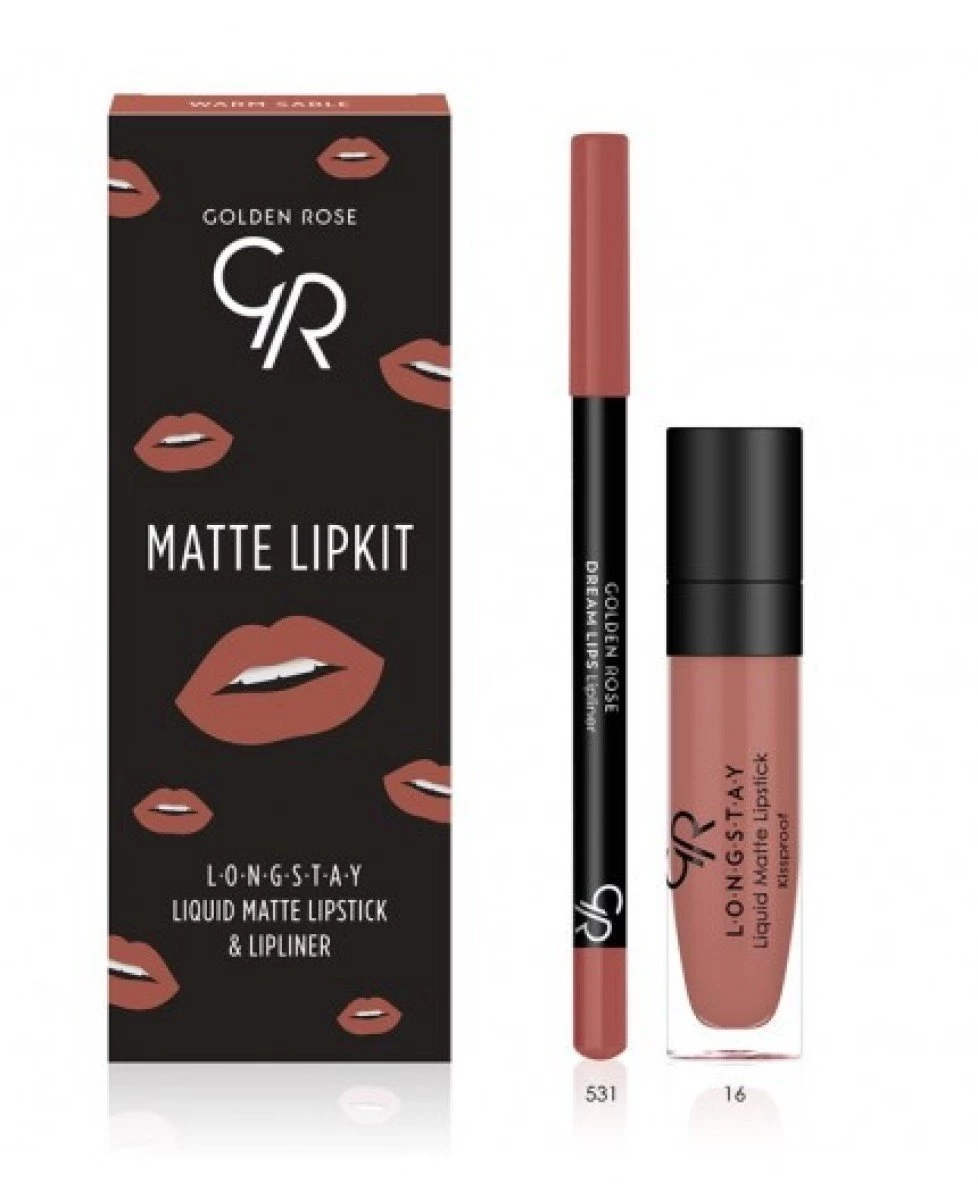 GOLDEN ROSE MATTE LIPKIT WARM SABLE (TEČNI RUŽ LONGSTAY 16 + DREAM LIPLINER 531)