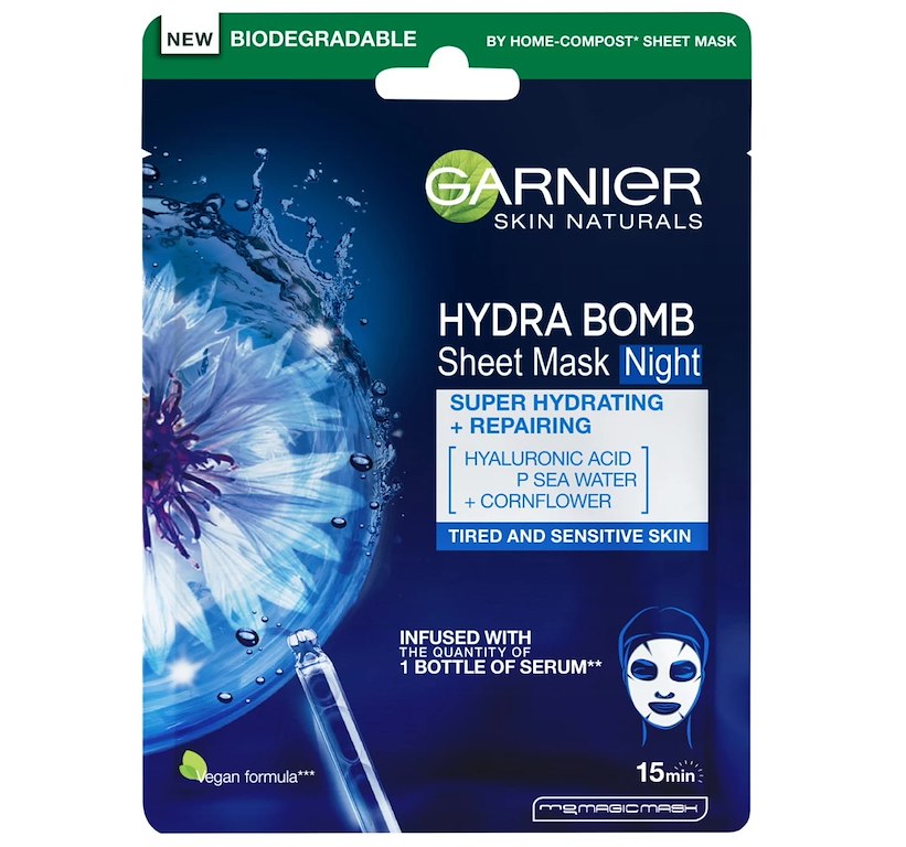 GARNIER SKIN NATURALS MASKA ZA LICE U MARAMICI 32G HYDRA BOMB NIGHT