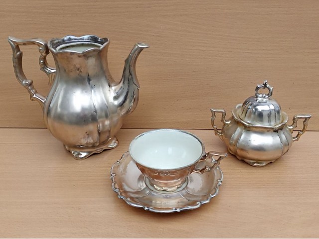 Kolekcionarski ART DECO za čaj IVORY porcelan SREBRO
