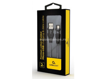 CC-USB2B-AMmBM-2M-BW Gembird Premium cotton braided Micro-USB charging - data cable,2m, black/white
