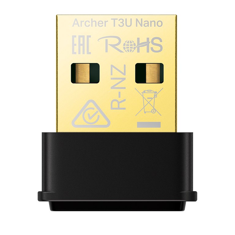 TP-Link Archer T3U Nano AC1300 wireless 1300Mb/s dual band USB kartica minijaturnih dimenzija (15.7x7.4x19.9mm), 802.11ac/a/b/g/n (2.4GHz & 5GHz), MU-MIMO, WPA3