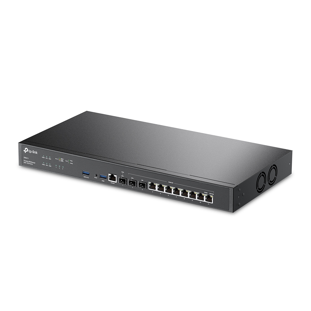 TP-Link ER8411 Omada VPN Firewall core ruter – 2 x 10GbE SFP+ (WAN+WAN/LAN) + 8 x 1GbE WAN/LAN + SFP WAN/LAN + 2 USB (4G LTE WAN backup), 4GB DDR4, IPsec/OpenVPN/L2TP/PPTP, smart load balance / ap...