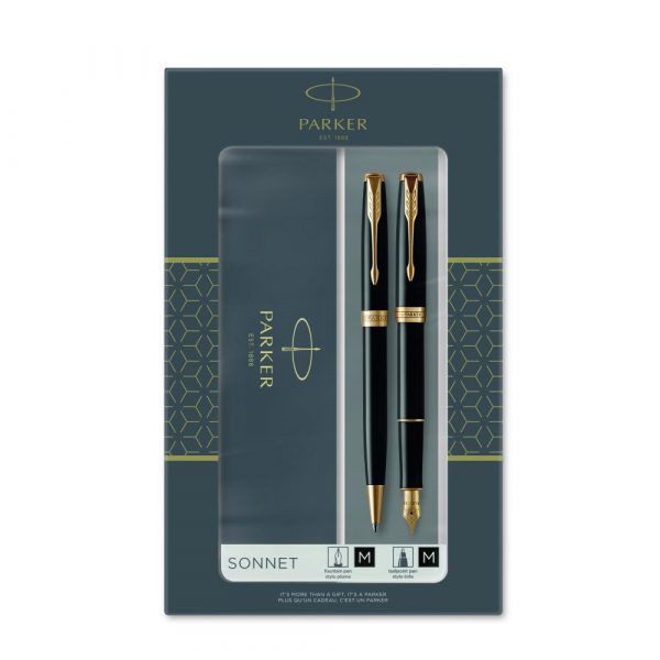 Parker poklon SET Sonet Black GT – Hemijska olovka + Nalivpero