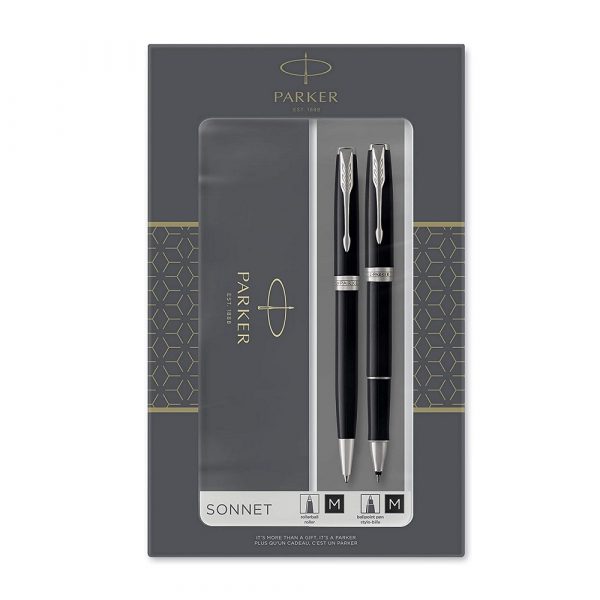 Parker poklon SET Sonet Black Mat CT – Hemijska olovka + Roler