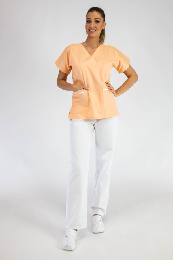 Medicinska uniforma ženska MEDIC M-2 Kajsija roze / Beli paspul