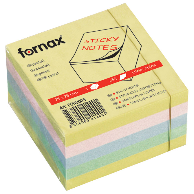 Blok samolepljiv kocka 75x75mm 450L Fornax pastel