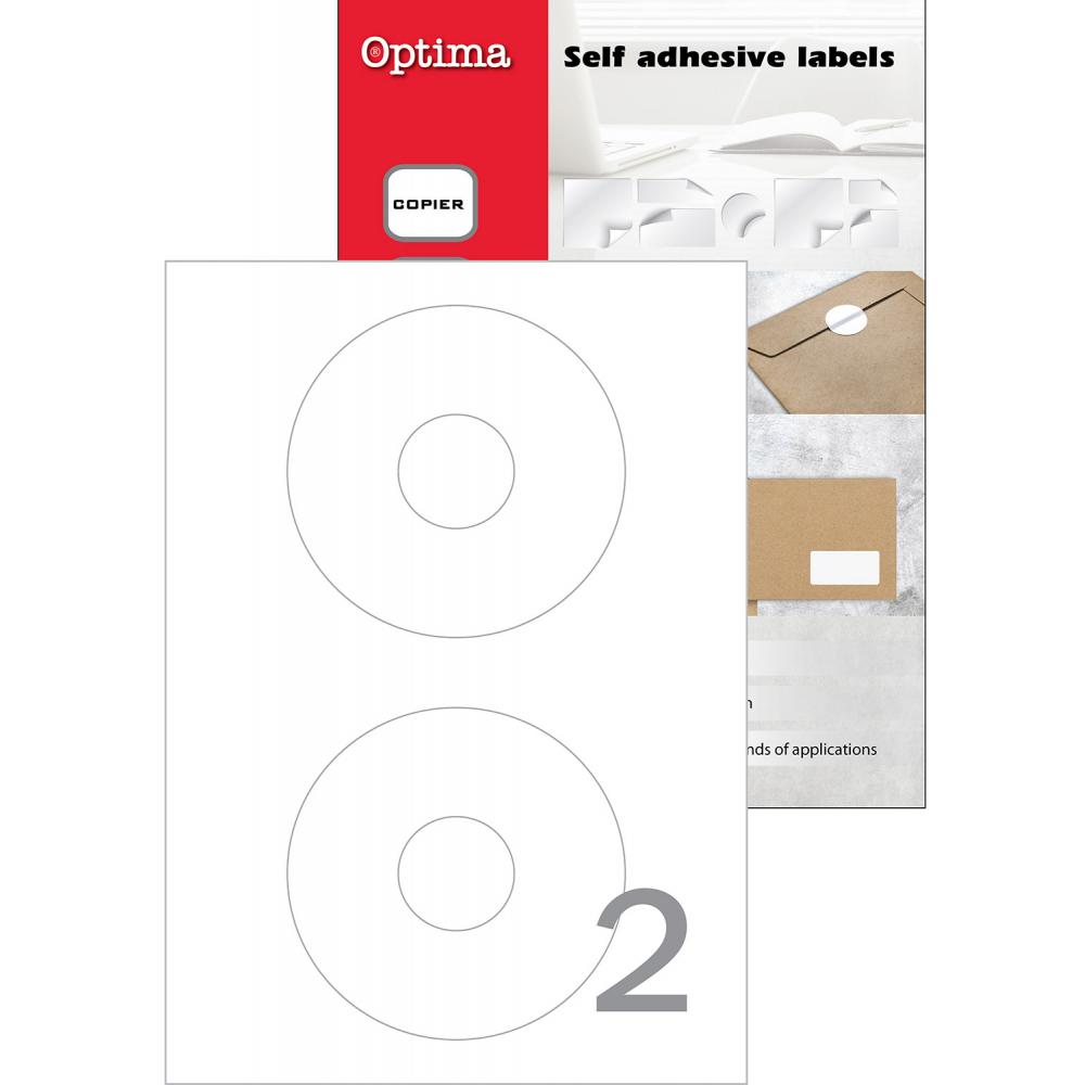 Etikete na listu A4, pakovanje 100/1 ZA CD 117mm (2 nalepnice na listu) Optima