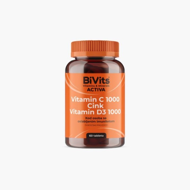 BIVITS ACTIVA VITAMIN C 1000 + CINK + VITAMIN D3 1000IU tablete, 60kom