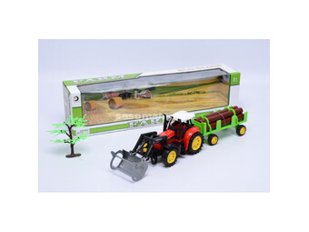 Traktor sa prikolicom i balvanima igračka