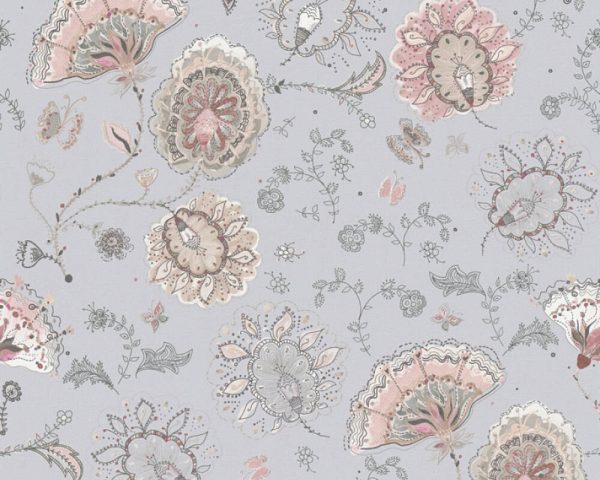 A.S. CRÉATION WALLPAPER «COTTAGE, FLORAL, BEIGE, GREY, PINK» 388993