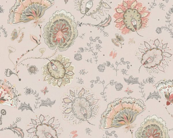 A.S. CRÉATION WALLPAPER «COTTAGE, FLORAL, BEIGE, GREY, PINK» 388994