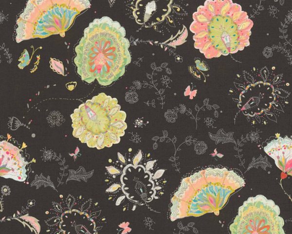 A.S. CRÉATION WALLPAPER «COTTAGE, FLORAL, BLACK, GREEN, PINK, YELLOW» 388992