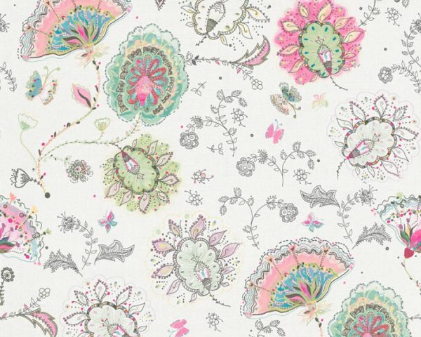 A.S. CRÉATION WALLPAPER «COTTAGE, FLORAL, GREEN, PINK, WHITE» 388991