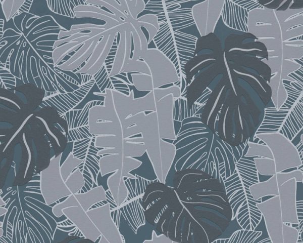 A.S. CRÉATION WALLPAPER «FLORAL, BLUE, GREY, METALLIC, SILVER» 389052