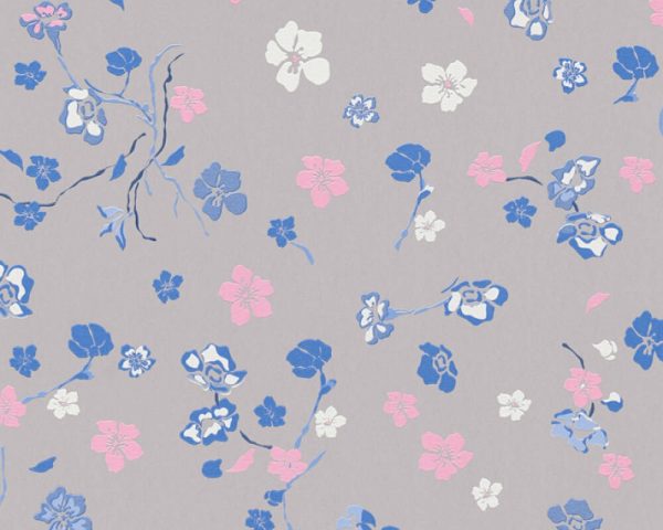 A.S. CRÉATION WALLPAPER «FLORAL, BLUE, GREY, PINK» 389074