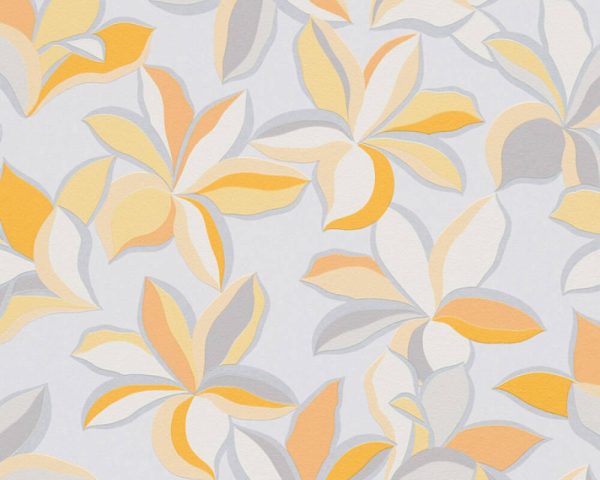 A.S. CRÉATION WALLPAPER «FLORAL, GREY, SILVER, WHITE, YELLOW» 389084