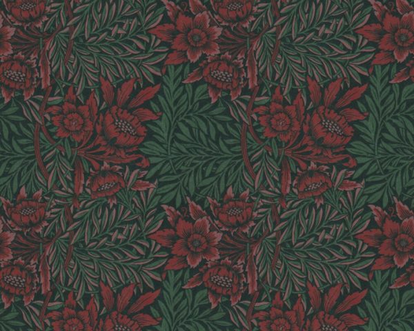 ARCHITECTS PAPER WALLPAPER «BAROQUE, FLORAL, BLACK, GREEN, RED» 390581