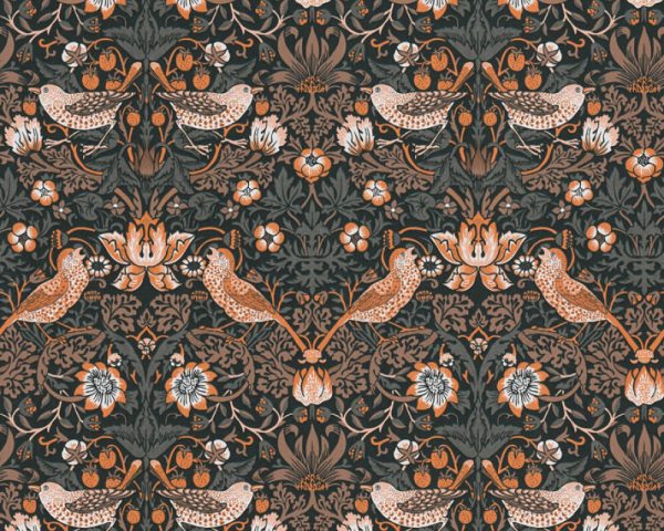 ARCHITECTS PAPER WALLPAPER «BAROQUE, FLORAL, BLACK, GREY, ORANGE» 390563