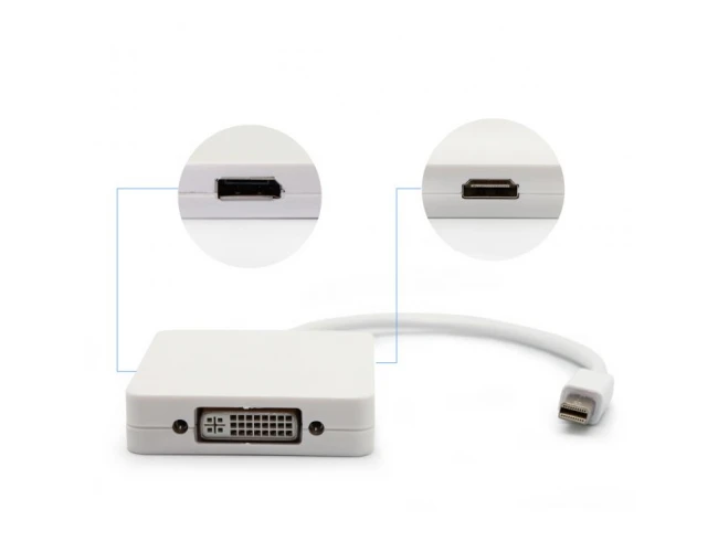 3G (36898) adapter Apple mini DP (muški) na HDMI (ženski) + DVI (ženski) + Display Port (ženski) beli