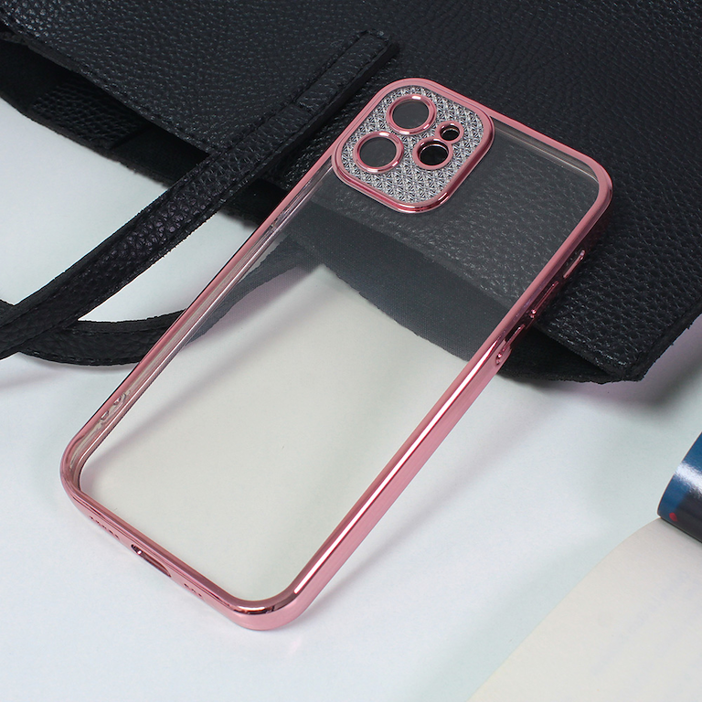 Maska(futrola) Silikon Camera Diamond iPhone 12 6.1 roze