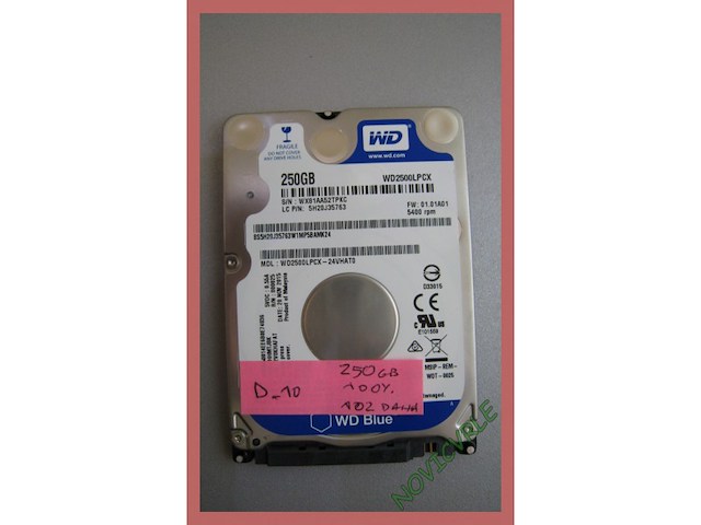 250GB, 100% health, WD 2.5` SATA harddisk #D10