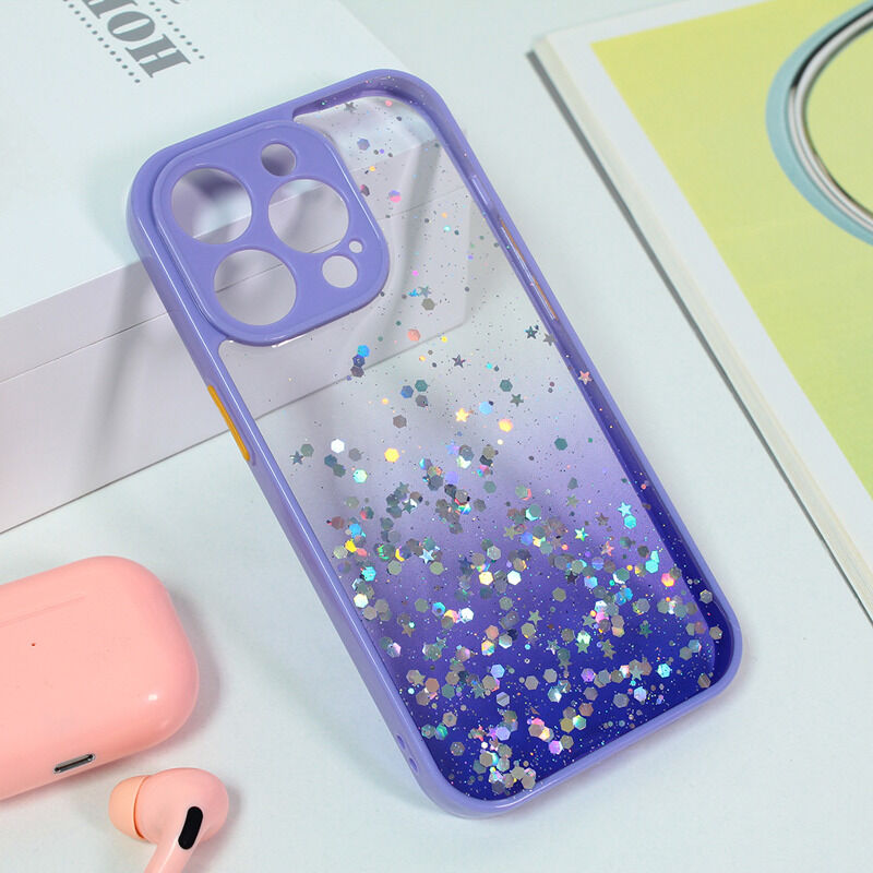 Maskica Frame Glitter za iPhone 14 Pro 6.1 ljubicasta