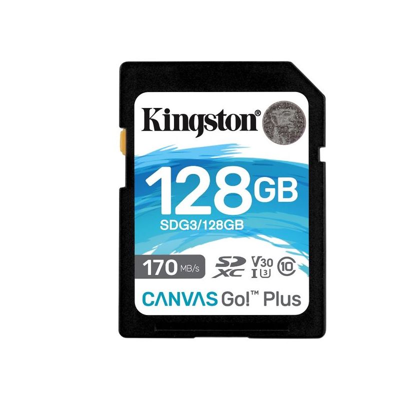 Kingston Canvas Go! Plus 128GB SDXC Memory Card, 170/90MB/s Read/Write, U3, V30