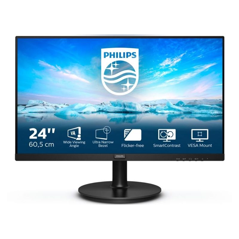 Monitor PHILIPS 241V8L/00 23.8″/VA/1920×1080/75Hz/4ms GtG/VGA,HDMI/VESA