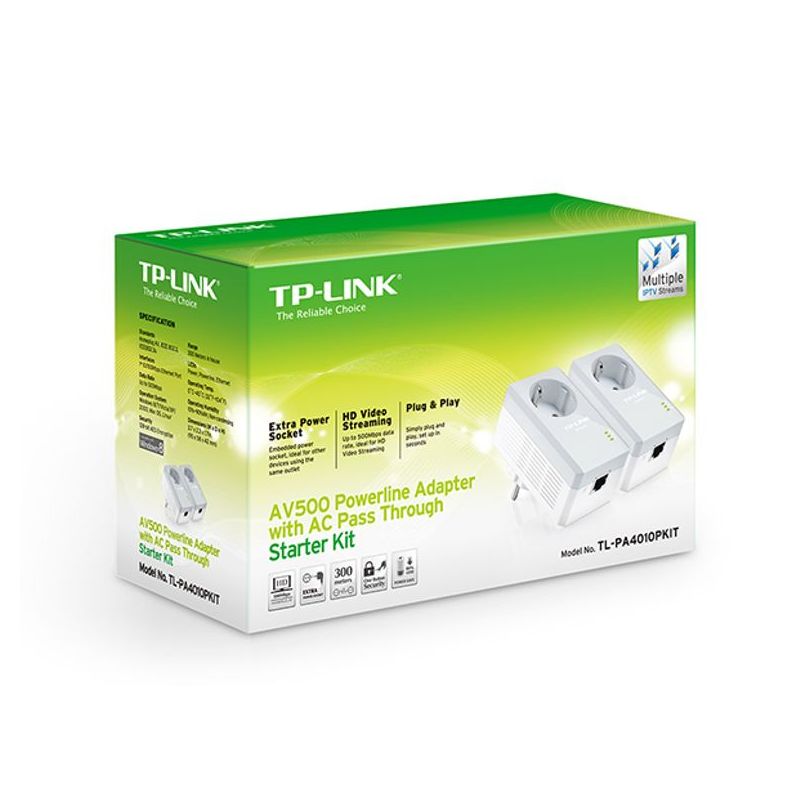 Powerline adapter TP-LINK TL-PA4010P KIT AV600/600Mbps/Homeplug AV/uticnica/300m