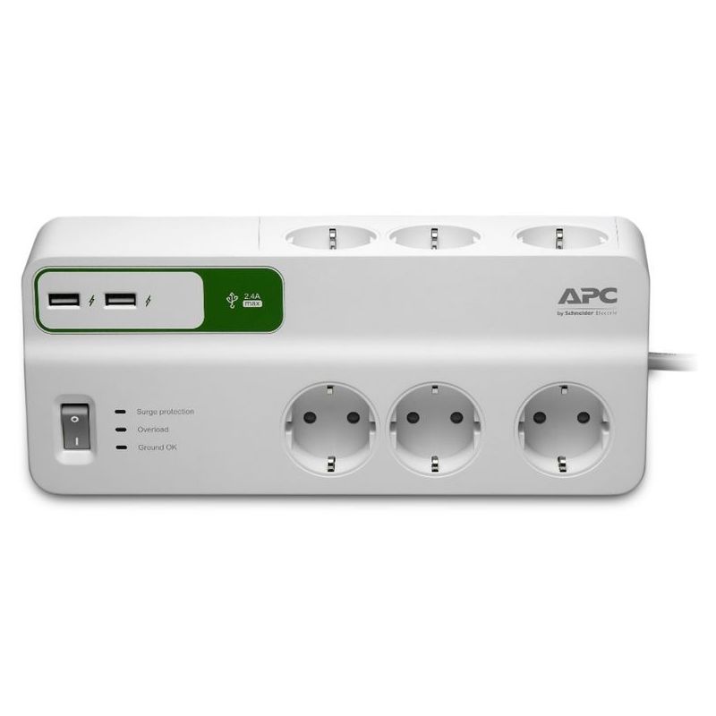 UPS, APC, 6 outlets, with 5V, 2.4A 2 port USB charger, 230V, Germany