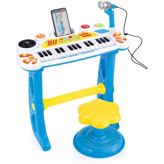 Plava klavijatura sa mikrofonom,stolicom i MP3 priključkom