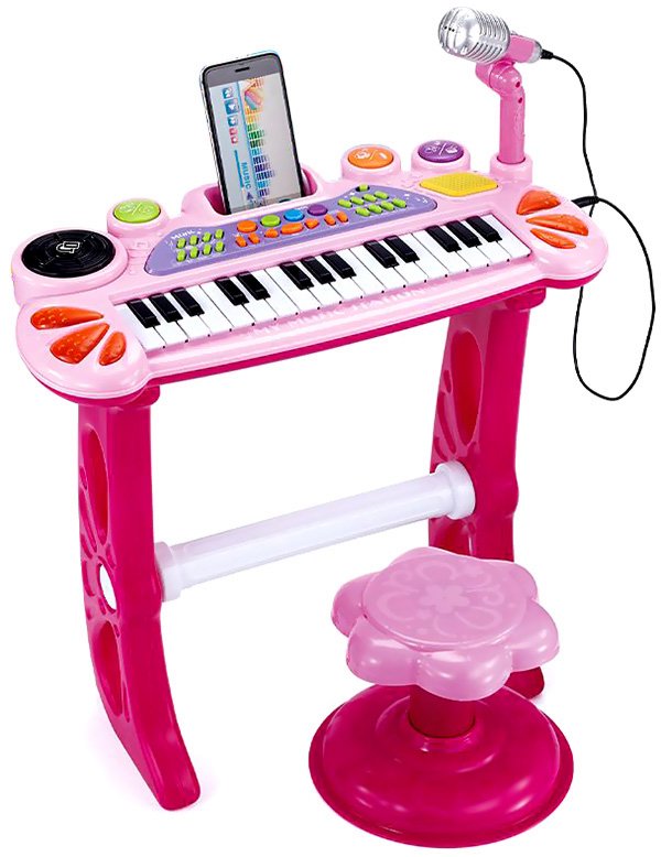 Roze klavijatura sa mikrofonom,stolicom i MP3 priključkom