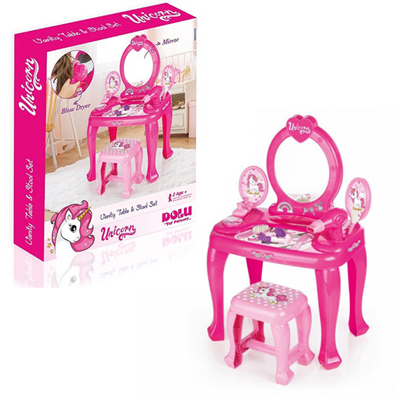 Roze toaletni sto UNICORN Ogledalo set 025616