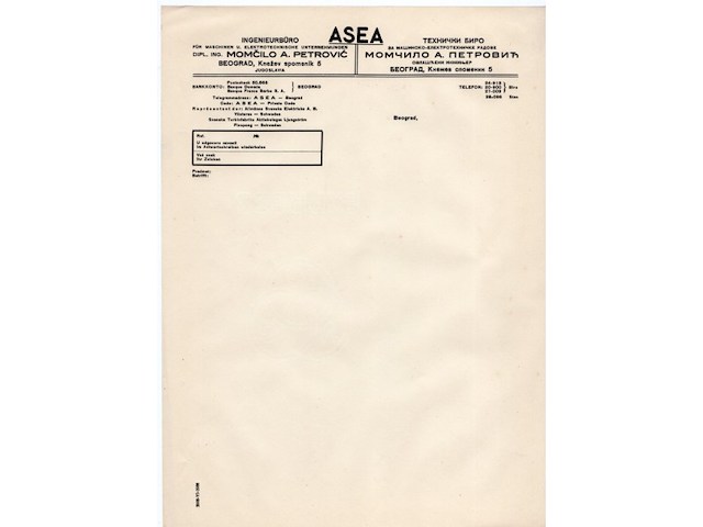 Račun : ASEA Tehnički biro : Momčilo Petrović