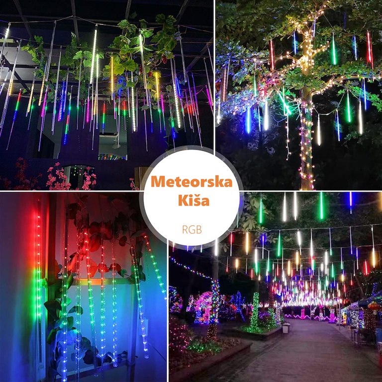 Novogodišnja rasveta – Meteorska LED kiša, set od 8 RGB štapica