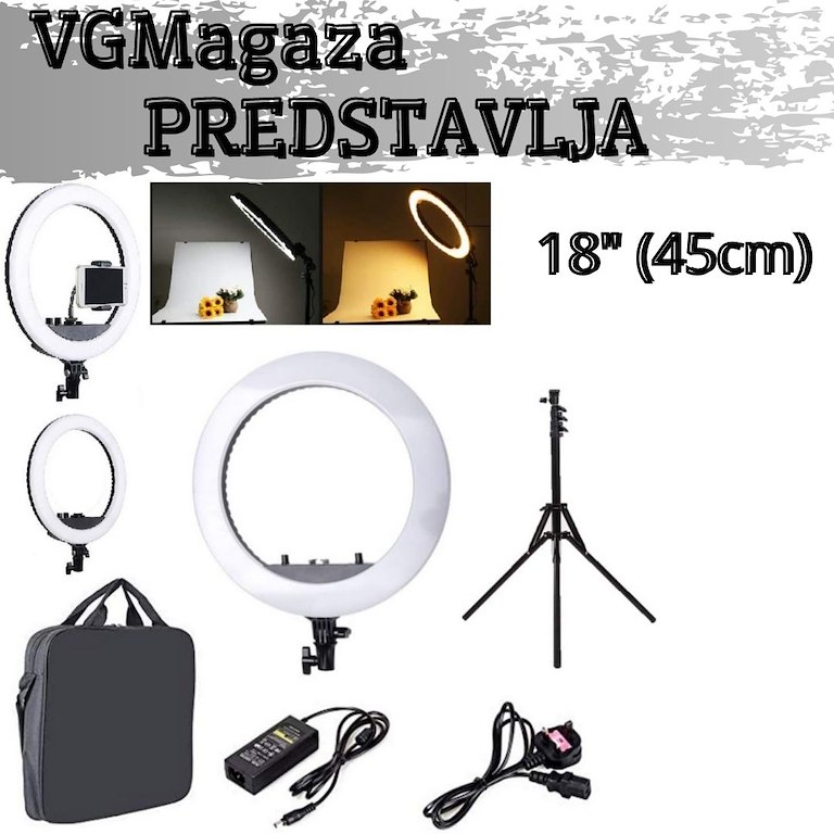 Profesionalno LED osvetljenje za šminkanje, fotografisanje i snimanje – Ring light pro prečnika 45 cm (18″)