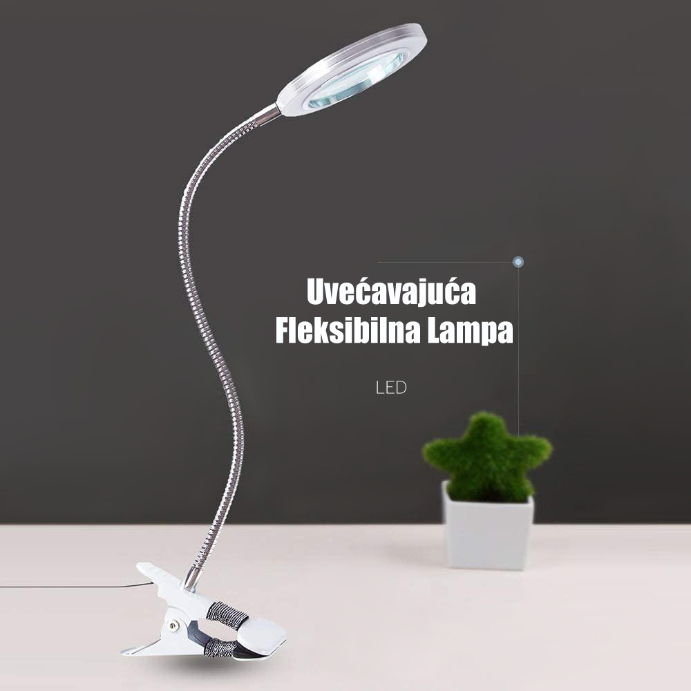 Uvećavajuća i Fleksibilna LED/USB KOZMETIČKA Lampa sa Stegom i x8 Lupom