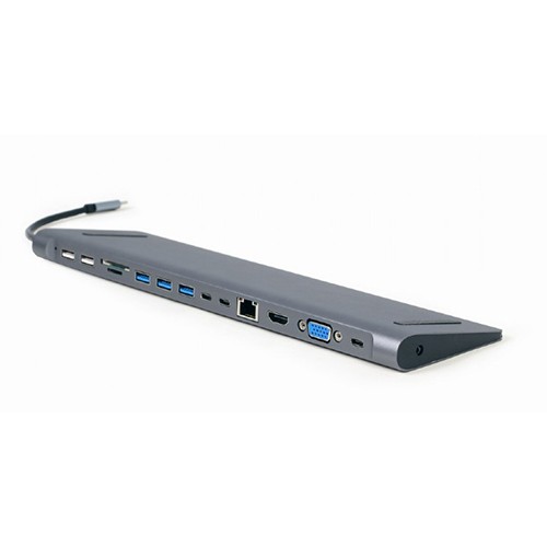 Gembird USB-C 9-in-1 razdelnik USB hub + HDMI + VGA + PD + card reader + LAN + 3.5 mm | A-CM-COMBO9-01