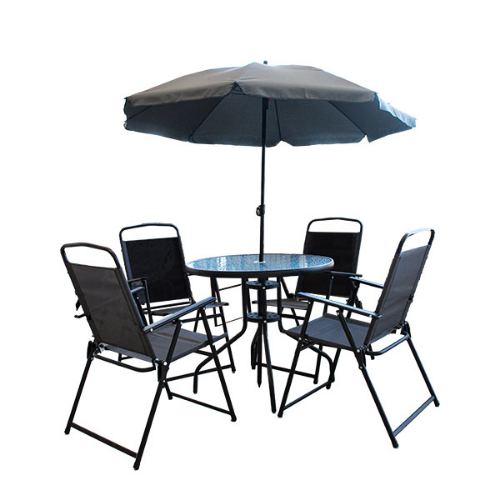 Baštenski set za 4 osobe sa 4 stolice i suncobranom 180 cm, tekstilen i čelik, siva