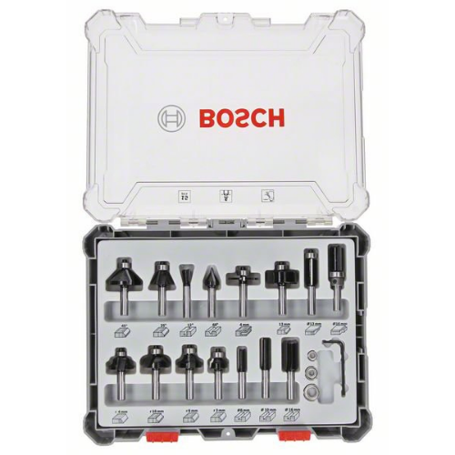 Bosch 15-delni set glodala za drvo standard 6 i 8 mm